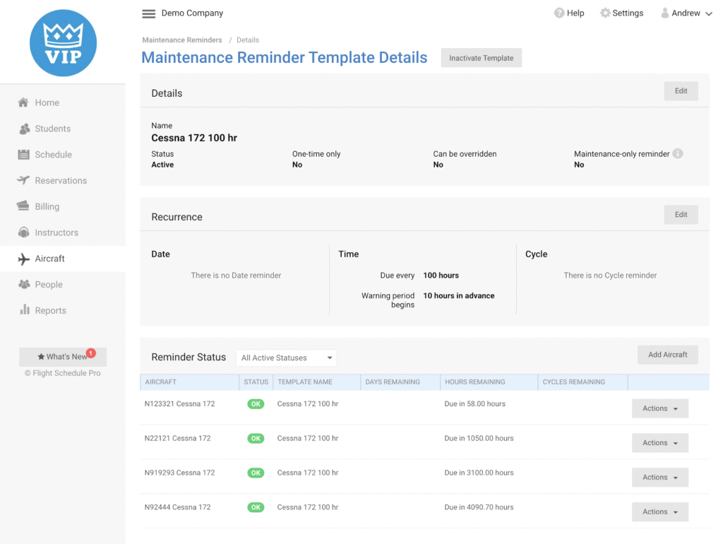 New Aircraft Maintenance Reminder Improvements